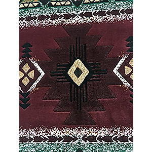 Southwest Native American Area Rug Carpet Burgundy Red Green (24 Inch X 40 Inch Mat)