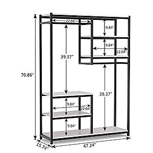 Tribesigns Free-standing Closet Organizer with 2 Hanging Rod, Garment Rack with 5 Storage Shelves for Bedroom (White)