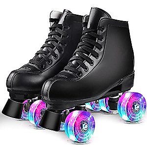 PERZCARE Roller Skates for Women,Double Row 4 Wheels Shiny Quad Men Skates,PU Leather High-top Roller Skates for Girls/Boys/Ladies/Unisex Indoor/Outdoor