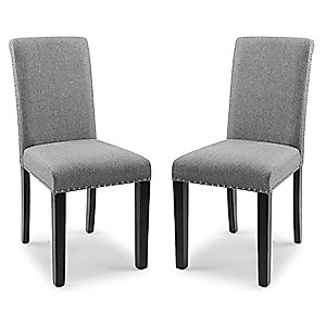 NOBPEINT Fabric Dining Chairs Upholstered Kitchen Chairs with Solid Wood Legs, Set of 2 (Gray)