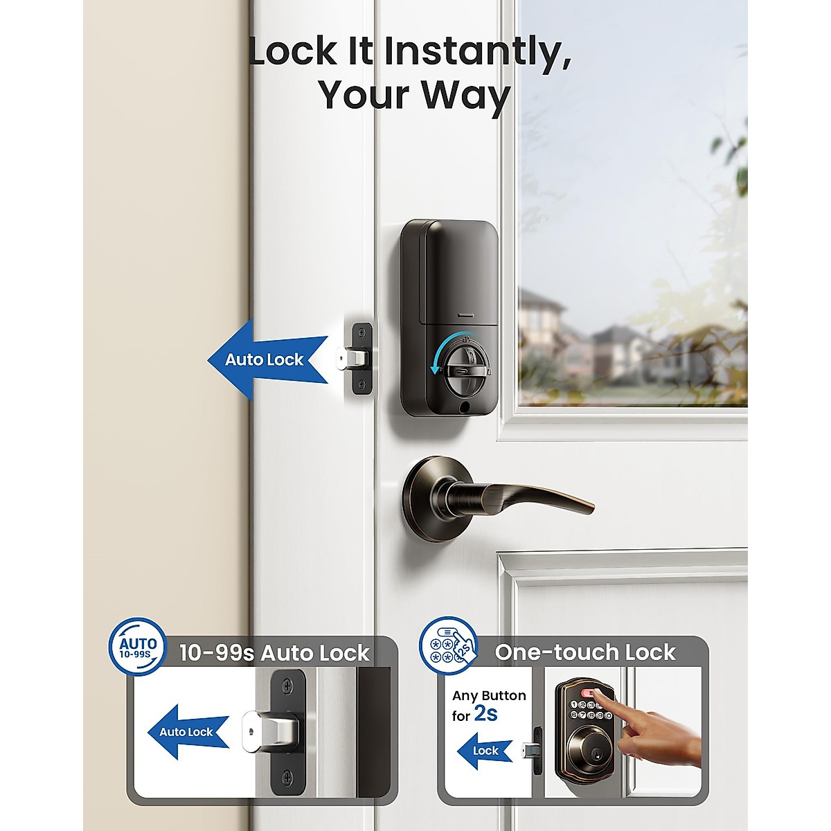 Veise Keyless Entry Door Lock with 2 Lever Handles - Electronic Keypad Deadbolt, Easy Installation Digital Smart Front Door Lock Set, Oil Rubbed Bronze