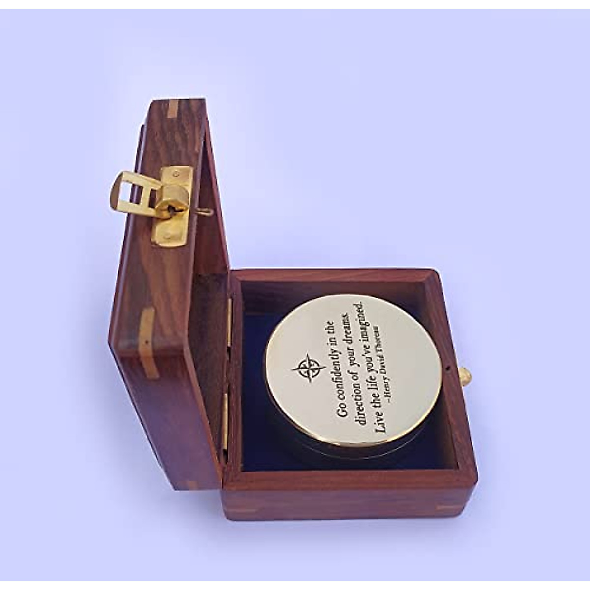 PORTHO Thoreau's Go Confidently graduation Compass with Wooden box, Inspirational graduation gifts, confirmation gifts, first communication gifts, unique gift ideas