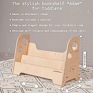 Woodandhearts Montessori bookcase - Wooden bookshelf for toddlers - Floor bookshelf for modern kids - Front facing bookshelf (Adam)