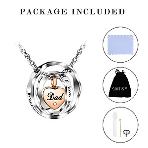 SOITIS Urn Necklace for Ashes Stainless Steel Cremation Necklace with Heart Waterproof Ashes Necklace Memorial Keepsake for Dad