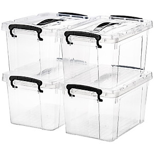 Nicunom 4 Pack 6 Quart Clear Storage Latch Box, Plastic Storage Bins with Lids, Latching Box with Handle, Stackable Storage Containers for Organizing