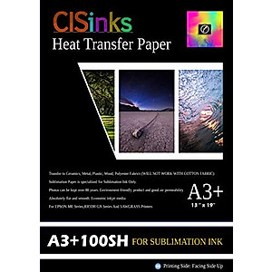 CISinks A3+ Sublimation Ink Transfer Paper 13" x 19" (100 Sheets) For EPSON ME Series, RICOH GX Series And SAWGRASS Printers