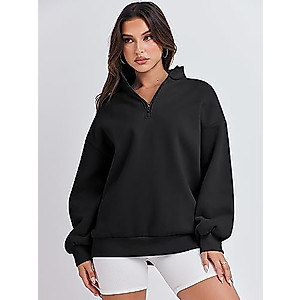 ANRABESS Womens Oversized Hoodies Half Zip Pullover Long Sleeve Sweatshirts Quarter Zip Sweaters Trendy Outfits Teen Girls Fall Lightweight Casual Loose Y2K Tops Clothes 1018heise-XL Black