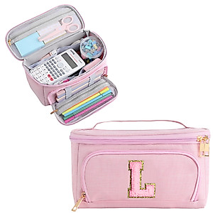 YOOLIFE Initial Pencil Case Large Capacity Pencil Pouch Handheld Pen Bag Cute Portable Gift for Office School Teen Girl Women 11 12 13 14 Year Old Girl Gifts Aesthetic Pencil Case Pencil Pouch Pink L
