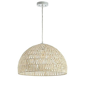 JONATHAN Y JYL6504A Campana 20" 1-Light Bohemian Modern Woven Rattan/Iron LED Pendant Farmhouse Coastal Adjustable Dining Room Living Room Kitchen Island Foyer Bedroom Hallway, Cream