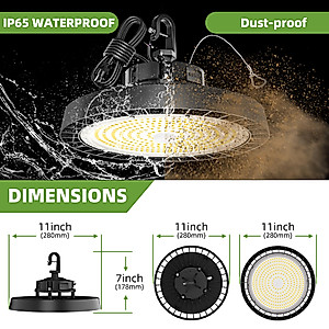 UFO LED High Bay Light 150W 21000LM 0-10V Dimmable Can Replace 600W HID/HPS, 5' Cable with Plug, IP65 Waterproof and Dustproof, Certified Driver Shop Lights for Warehouse Garage Gym Workshop(4pack)