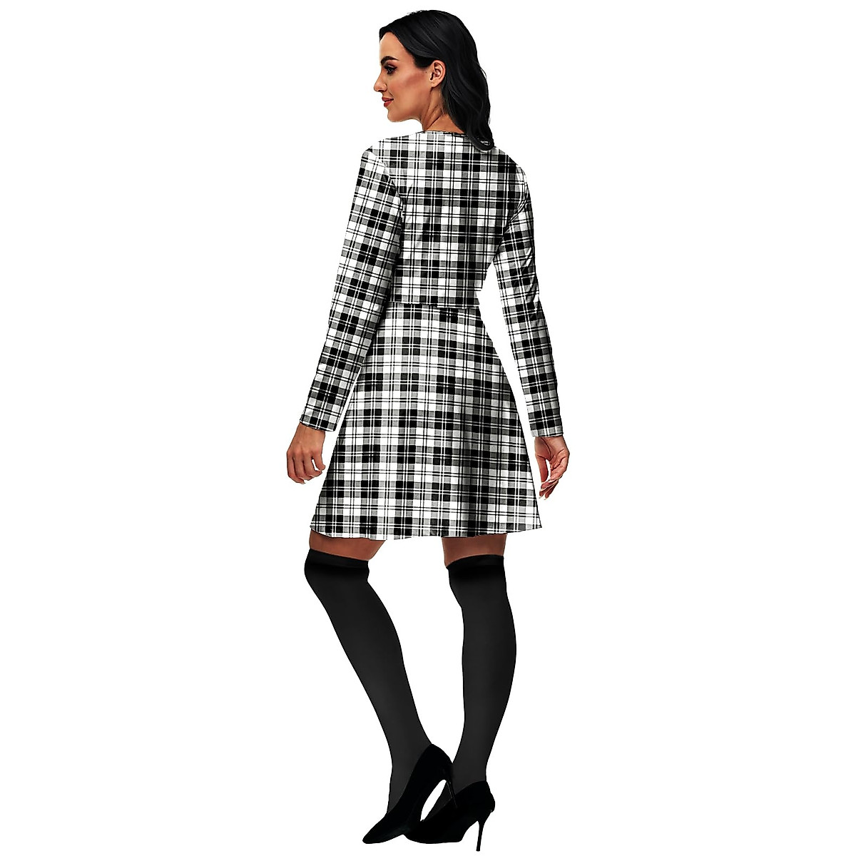 Remimi Adult Halloween Dee Clueless Costume Dresses Long Sleeve Black Plaid Cosplay Outfits L