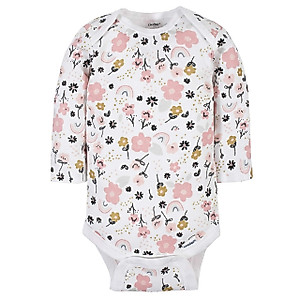 Gerber Baby Girls' 6-Pack Long-Sleeve Onesies Bodysuits, Bear Pink, 0-3 Months