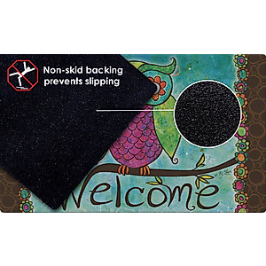 Toland Home Garden 800004 Rainbow Owl Welcome Door Mat 18x30 Inch Bird Outdoor Doormat for Entryway Indoor Entrance