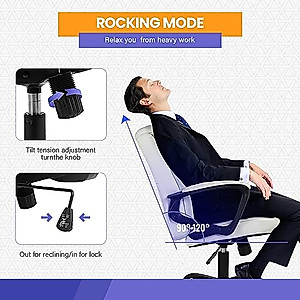 Home Office Chair Ergonomic Desk Chair PU Leather Task Chair Executive Rolling Swivel Mid Back Computer Chair with Lumbar Support Armrest Adjustable Chair for Men White