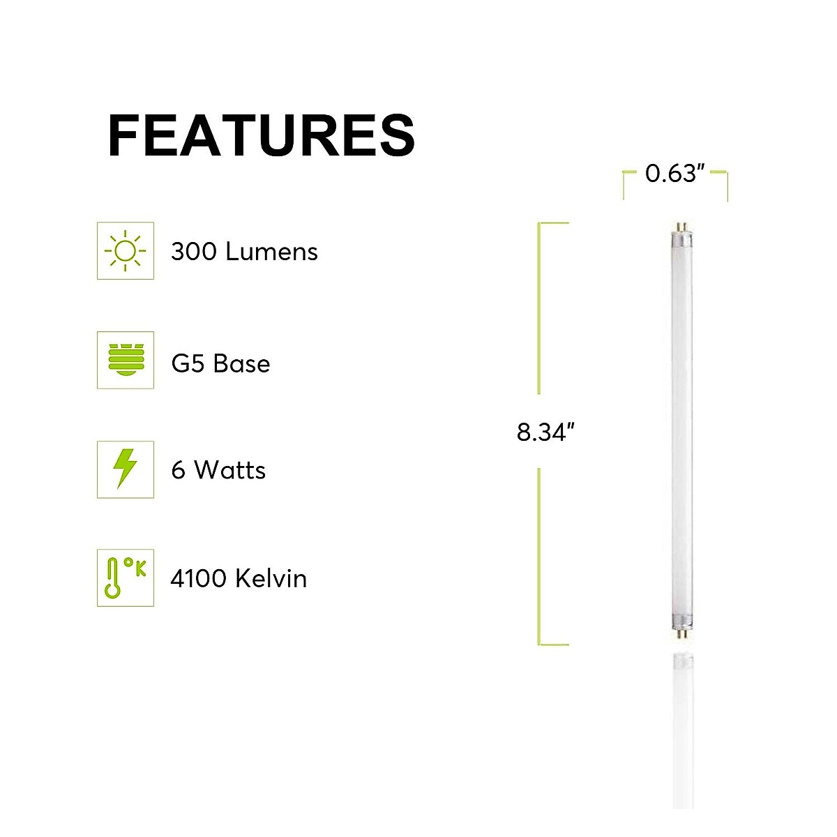 Pack of 6 F6T5/CW 6-Watt T5Linear Fluorescent Light Bulbs, 4100K Cool White