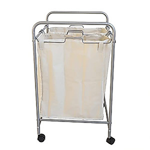 Laundry Sorter 2 Bag Laundry Hamper Cart with Rolling Lockable Wheels and Removable Bags Laundry Organizer Cart for Clothes Storage