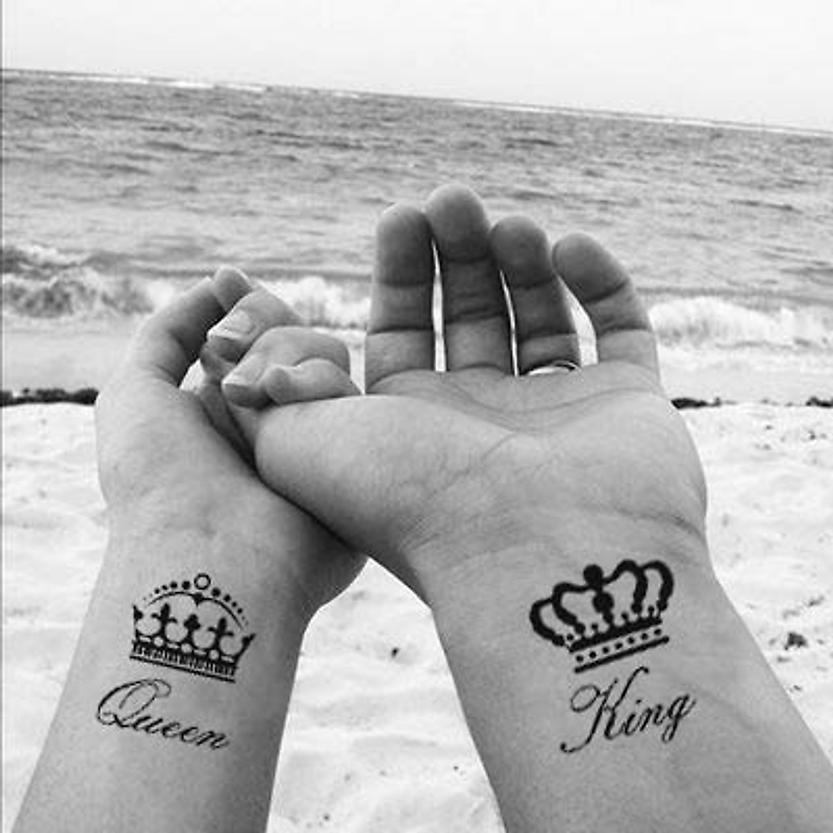 SanerLian Waterproof Temporary Fake Tattoo Stickers Classic King Queen Crown Design Set of 2