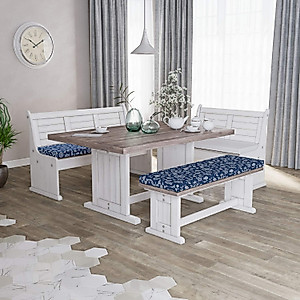 Ambesonne Sailboat Bench Cushion Set of 2, Diagonal Hatched Nautical Elements Ship's Wheel Anchor and Marine Animals, Standard Size Foam Pad and Decorative Cover, 45" x 15" x 2", White Blue