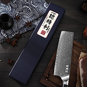 Japan Knife, Japanese Damascus Usuba & Nakiri Knives 7 Inch VG10 67-Layers Super Steel Sharp Knife, Non-Slip Ergonomic Pakkawood Handle with Gift Box