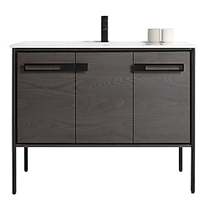 Fine Fixtures Oakville 42 in. W x 18 in. D x 33 in. H Bathroom Vanity in Black Coal Oak with White Ceramic Sink - Black Hardware