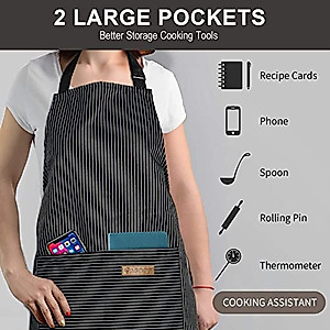 Yiclick [2 Pack] Chef Cooking Kitchen Apron with Pockets for Women Men, Waterproof Adjustable Cotton Bib Apron For Baking Garden BBQ Mothers Day Kitchen Gifts (Black&White)