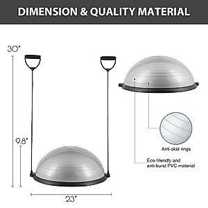 ZELUS Balance Ball Trainer Half Yoga Exercise Ball with Resistance Bands and Foot Pump for Yoga Fitness Home Gym Workout (Gray)