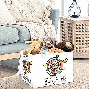 CaTaKu Funny Cartoon Turtle Storage Bins with Lids and Handles, Fabric Large Storage Container Cube Basket with Lid Decorative Storage Boxes for Organizing Clothes