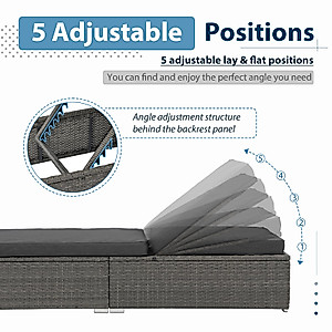 JOIVI Outdoor Patio Chaise Lounge Chairs Set of 2, PE Wicker Patio Pool Lounge Chairs Furniture Set of 2, Pool Lounger Gray Rattan Adjustable Backrest with Removable Dark Gray Cushion