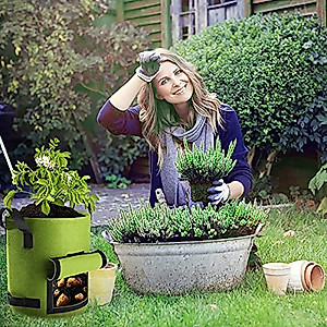 Suntee 4 Pack 7 Gallon Potato Grow Bags with Flap, Plant Grow Bags Heavy Duty Nonwoven Fabric Planter Bags Garden Vegetable Planting Pots Grow Bags for Growing Potatoes, Tomato and Fruits Outdoor