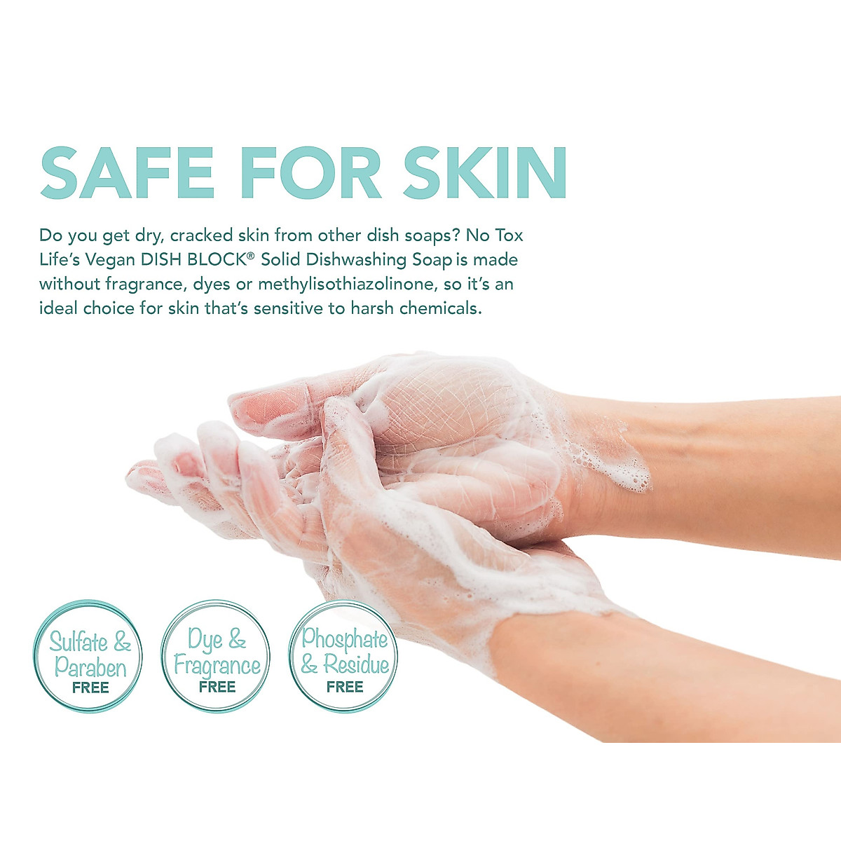 NO TOX LIFE Vegan Dish Block, 6 oz – A Solid Dish Soap for Effective Cleaning of Dishes, Pots and Pans – Ultra-Concentrated Biodegradable Formula – Fragrance and Dye Free – 2 Pack