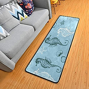 Seahorses and Seashells Kitchen Rugs Non-Slip Soft Doormats Bath Carpet Floor Runner Area Rugs for Home Dining Living Room Bedroom 72" X 24"