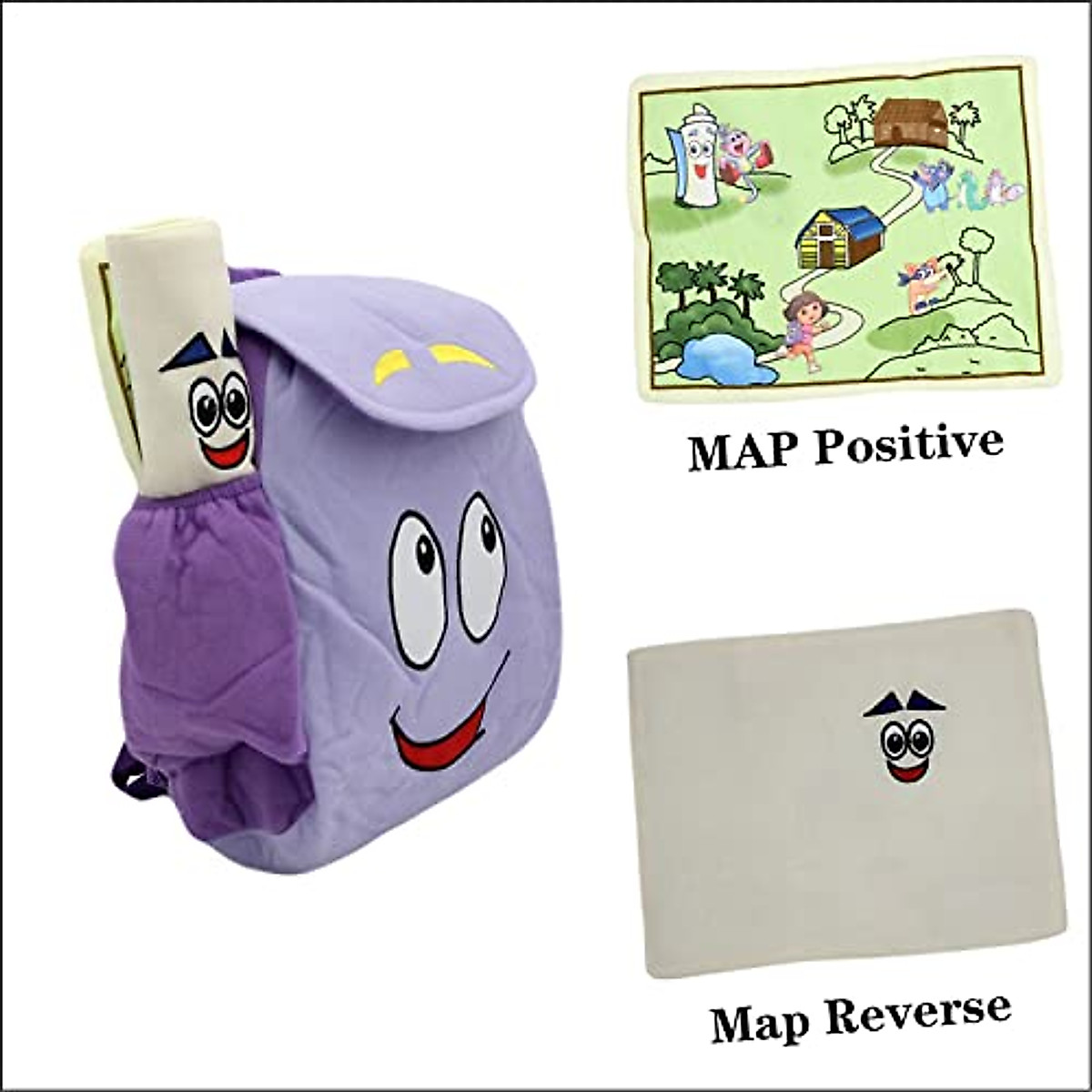 Dora Explorer Backpack Adult Bag Toy Rescue Plush Bag with Map School Bookbag Shoulder Bag Laptop Backpack (Large(13.8*13.8*3.9in))