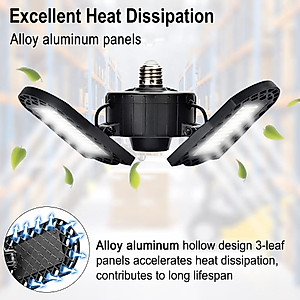 HengBo LED Garage Light, 80W Deformable Aluminum Bright Garage Ceiling LED Light with 3 Adjustable Panels, 8000LM 6500K Daylight E26 Base Trefoil Lamp with Light Socket for Garage, Warehouse, Workshop