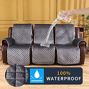 LUFEIJIASHI Non Slip Recliner Couch Covers for 3 Cushion Couch Sofa Reclining, Waterproof Recliner Sofa Covers 3 Seat, Velvet Reclining Couch Covers for Furniture Protector for Dogs Pets Dark Grey