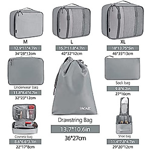 BAGAIL 8 Set Packing Cubes, Lightweight Travel Luggage Organizers with Shoe Bag, Toiletry Bag & Laundry Bag (Pewter Color)