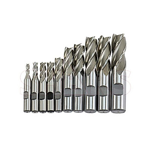 Shars 3/16-3/4" 4 Flute HSS Single End Center Cut End Mill Set 10PCS 404-5872 M)