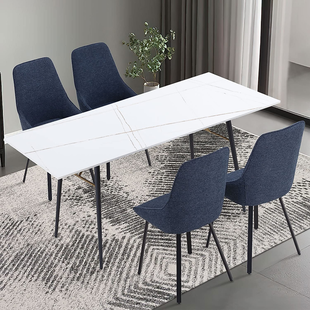 kevinplus 70'' Dining Table, Slate Kitchen Dining Table with Sintered Stone Top Surface, Modern Mid-Century Rectangular Conference Table for Office, Living Room Dinner Table, Metal Legs, White & Gold