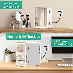 PERSONAL CHILLER Mini Fridge, 6L Skincare Fridge with LED Makeup Mirror, Portable Cosmetic Mini Fridge for Refrigerating Makeup, Snacks, Bedroom Vanity, Office, White