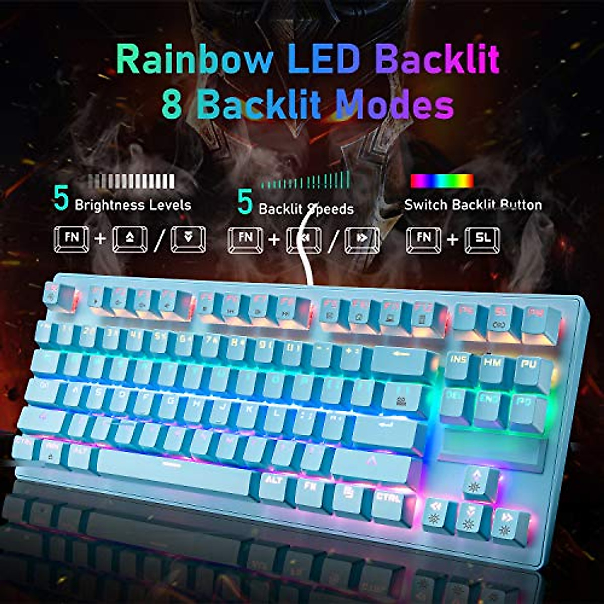 Mechanical Gaming Keyboard, LED RGB Backlit Compact 87 Keys Mini Wired Office Keyboard with Blue Switch for Windows Laptop PC Mac - Blue