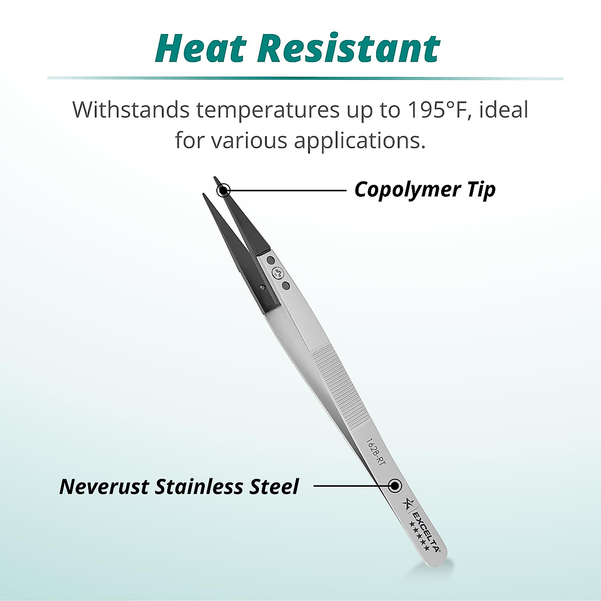 Excelta Straight Tweezers with Replaceable Tips, Anti-Magnetic Stainless Steel, Heat Resistant up to 480°F, Elite