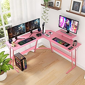 PayLessHere L Shaped Desk Corner Gaming Desk Computer Desk with Large Desktop Studying and Working and Gaming for Home and Work Place,Pink