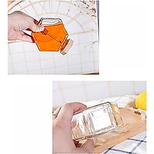 1PC 220ml Clear Glass Refillable Hexagon Shape Honey Pot Jar with Wooden Dipper Sticks and Lid Syrup Dispenser Container Empty Bottle Food Storage for Home Kitchen