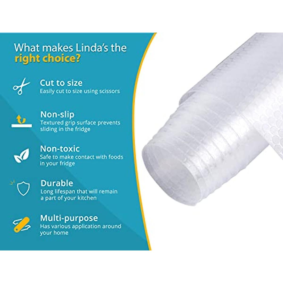 Refrigerator Liners for Shelves by Linda’s Essentials - Refrigerator Shelf Liners for Glass Shelves Protects Against Spills - Multi-Use Shelf, Drawer and Fridge Liners - BPA Free Clear