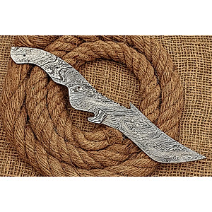 HUNTEX Custom Handmade Hand-Forged Twist Pattern Damascus Steel 10.5 Inch Long Full Tang Razor Sharp Camping Hunting DIY Blank Blade Gut Hook Knife for Knife Making