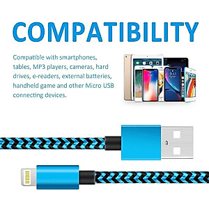 iPhone Charger [Apple MFi Certified] 5 Pack - 6FT Lightning Cable Nylon Woven High Speed Data Sync Cord Compatible iPhone 12 11 Pro Max X 8 7 6S Plus SE - Color