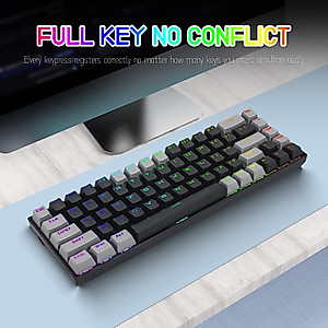 HUO JI 65% RGB Gaming Keyboard, E-YOOSO Z-686 Wired 68 Keys Mechanical Keyboard, Clicky Blue Switches, Pro Software Supported, Detachable USB-C Cable, Separate Arrow Keys - Black/Grey