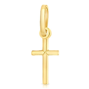Ioka 14K Yellow Gold Plain Cross Pendant with 1.2mm Figaro 3+1 Chain Chain Necklace - 16"
