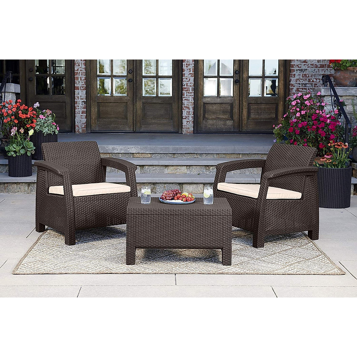 Keter Corfu Coffee Table Modern All Weather Outdoor Patio Garden Backyard Furniture, Brown