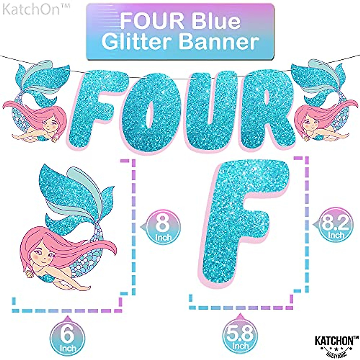 KatchOn, Big Mermaid 4th Birthday Decorations Set - Pack of 8 | Mermaid Birthday Decorations For Girls 4 | Mermaid Balloons Decoration | Mermaid Party Decorations 4th Birthday | Mermaid Party Supplies