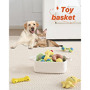 Small Woven Basket, 12 x 8 x 4.5 Inches, Small Storage Baskets for Organizing, Gift Baskets Empty, Cute Small Rope Shelf Closet Storage Bins Baskets for Shelves, Dog Toy Basket, 3 Packs, Off White